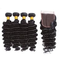 China 12A Grade Deep Wave 100 Virgin Human Hair Bundles 95-100g With Closure for sale