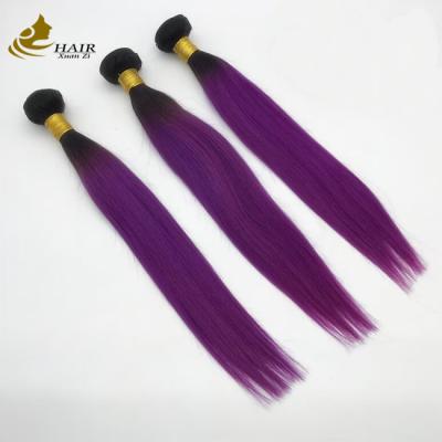 China 1B Purple Colored Ombre Human Hair Extensions Bundles Remy Human Hair Weft for sale