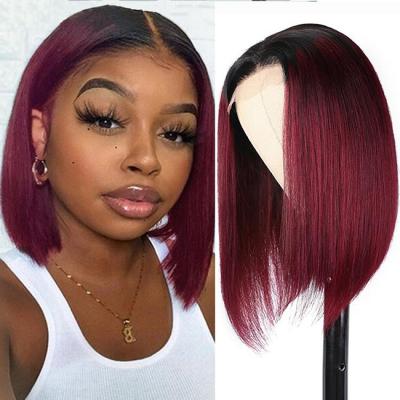 China Customized Color Bob Front Lace Wig 100% Brazilian Human Hair Lace Wig for sale