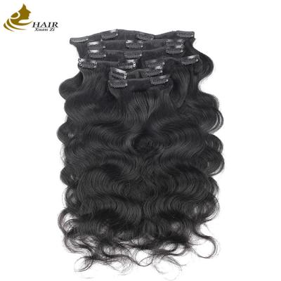 China Wholesale Natural Black Brazilian Remy Human Hair Body Wave Clip In Hair Extensions for sale