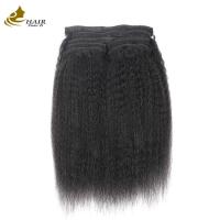 China 100% Remy Human Hair Extensions Kinky Straight Clip In Black Color Hair Extensions for sale
