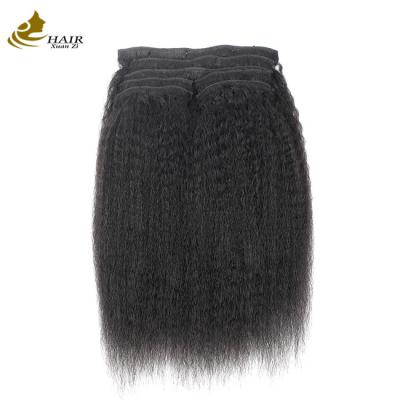 China 100% Remy Human Hair Extensions Kinky Straight Clip In Black Color Hair Extensions for sale