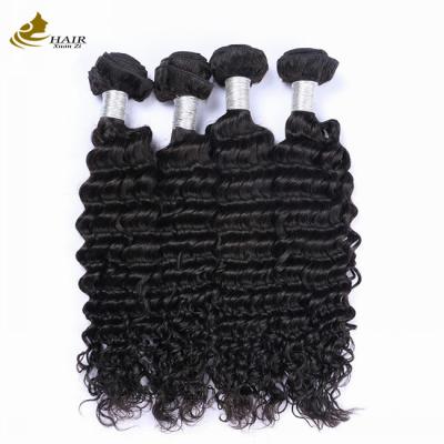 China Deep Wave Natural Black 100% Virgin Human Hair Bundles With Closure for sale