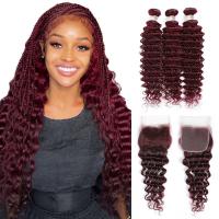 China Deep Wave Ombre 99J Color Burgundy Wig Ombre Human Hair Extensions Bundles With Closure for sale