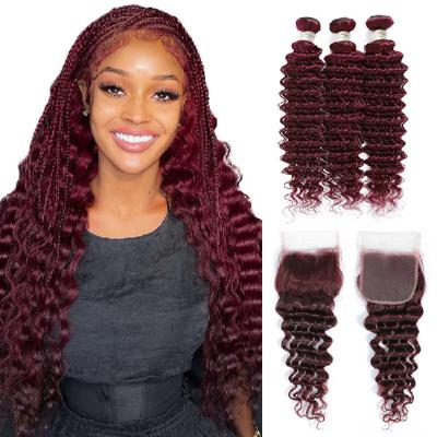China Deep Wave Ombre 99J Color Burgundy Wig Ombre Human Hair Extensions Bundles With Closure for sale