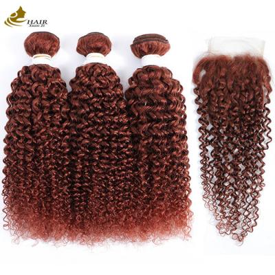 China Kinky Curl 100% 99J Ombre Human Hair Extensions 100% Virgin Human Hair Bundles Weft With Closure for sale