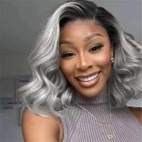 China Gery Colored Natural Wave Customized Human Hair Wigs Bob With Natural Hairline for sale