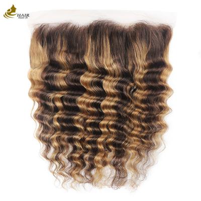 China Piano 4/27 Deep Wave Human Hair Lace Closure Brazilian Hair Transparent 13X4 Closure for sale
