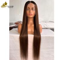 China 4# Color 28inch Straight 100% Virgin Human Hair 13*4 Front Lace Human Hair Lace Wig for sale