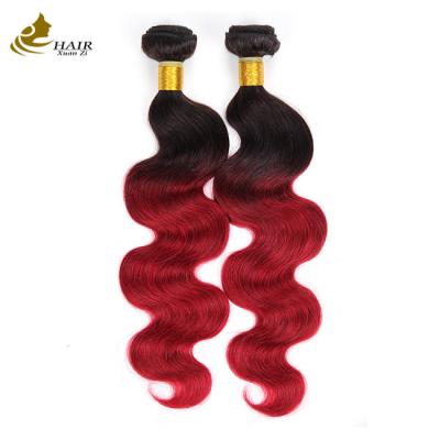 China Red Ombre Human Hair Extensions Brazilian Human Hair Bundles With Closure for sale