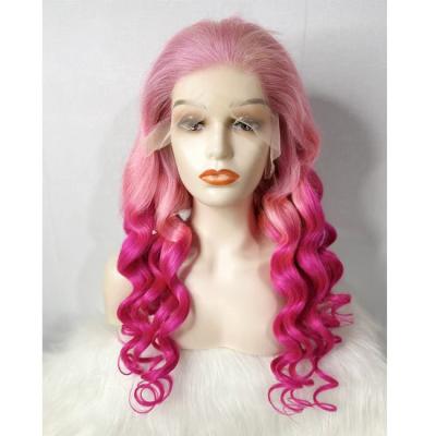 China Customized Pink Color Loose Wave Human Hair Front Lace Wig For Sale for sale