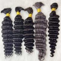 China Double Drawn Deep Wave Virgin Human Hair Bulk For Braiding Natural Black for sale