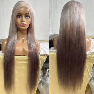 China Hot Sale Silver Gray Transparent Lace Frontal Wigs Straight 100 Virgin Human Hair Lace Wigs Full For Black Women for sale