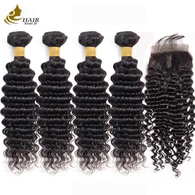 China Wholesales Deep Wave Hair Weaving Natural Black 100 Virgin Remy Human Hair Bundles for sale