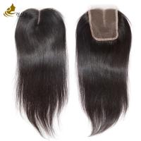 China 4*4 100% Human Hair Lace Closure Natural Color Brazilian Straight Middle Part Lace Closure for sale