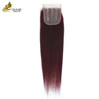 China Fashion Three Part 4X4 Straight 10-18 Inches 99J Color Transparent Human Hair Lace Closure for sale
