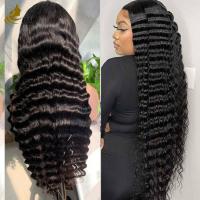 China Deep Curly Wave Customized Human Hair Wigs Natural Black Virgin Hair 13*4 Front Lace Wig for sale