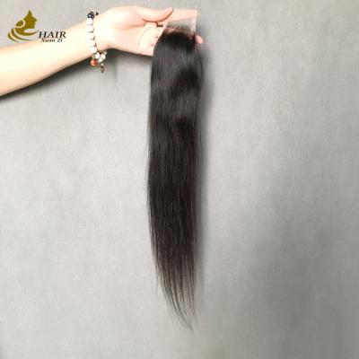 China Unprocessed 100% Peruvian Cuticle Aligned Straight Natural Black 2x6 Transparent Lace Human Hair Lace Closure for sale