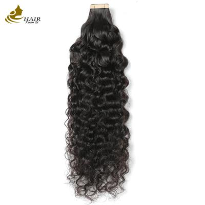 China 20 Inch Natural Black Water Wave Tape In Human Hair Extensions for sale
