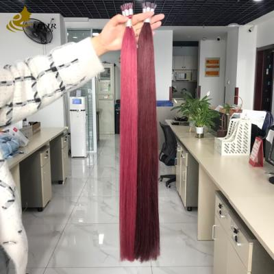 China Wholesale Cuticle Aligned I Tip Human Hair Extensions Burg And 99J Color Straight Hair Extensions for sale