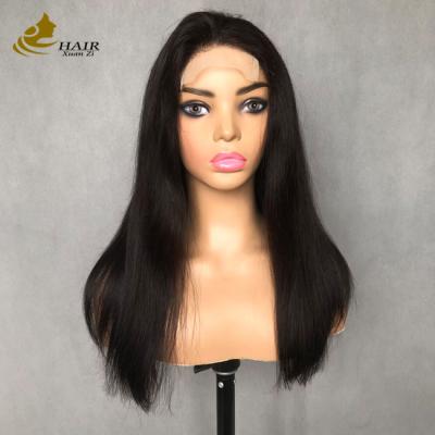 China 22inch Natural Black Straight Human Hair 4*4 Front Lace Wig for sale
