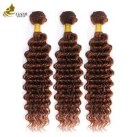 China Peruvian Hair Deep Curl Copper 33# Brown color virgin Human Hair weft Bundles for sale