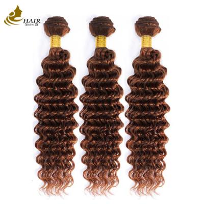 China Peruvian Hair Deep Curl Copper 33# Brown color virgin Human Hair weft Bundles for sale