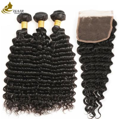 China Best Quality Rose Curl Weave Human Virgin Hair Deep Wave Bundles with Closure for sale