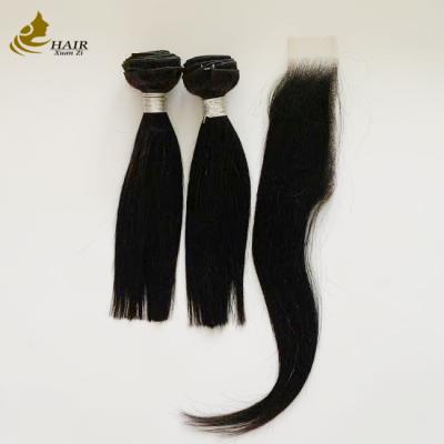 China Wholesale 100% Raw Virgin Unprocessed Human Hair 14inch Natural Black Straight Hair Bundles With Closure for sale