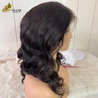 China 150% Density 100 % Raw Human Hair 22inch Natural Wave Natural Black 13*4 Front Lace Wig for sale