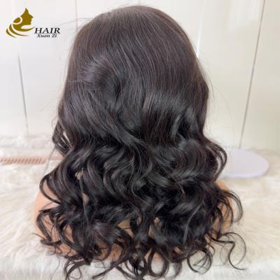 China 150% Density 100 % Raw Human Hair 22inch Natural Wave Natural Black 13*4 Front Lace Wig for sale