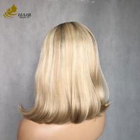 China 12inch 6Y 14# Colored Natural Wave Customized Front Lace Wig Virgin Human Hair Bob Wig for sale
