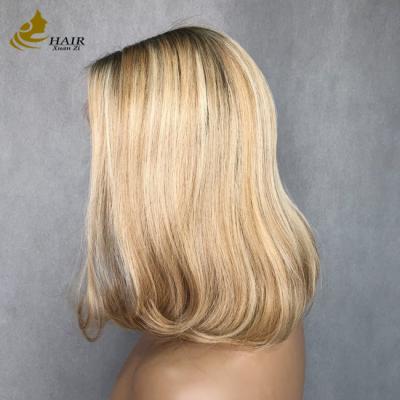 China 12inch 6Y 14# Colored Natural Wave Customized Front Lace Wig Virgin Human Hair Bob Wig for sale