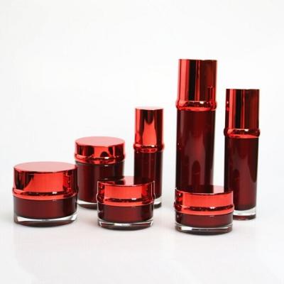China Skin Care Empty Red Face Cream Luxury Acrylic Bottle And Jar 15g Cosmetic Sets for sale