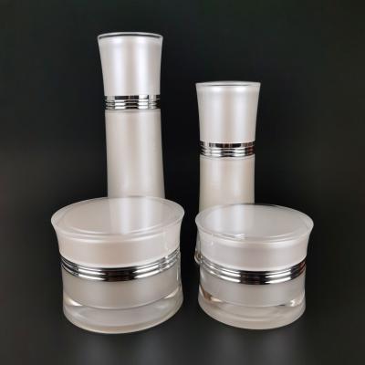 China 50ml White Acrylic Pump Plastic Lotion Bottles Facial Lotion Skincare Cosmetic Bottles for sale