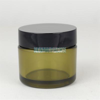 China Cylinder PETG Green Plastic Jar Skin Care Packaging With Screw Top Lid for sale