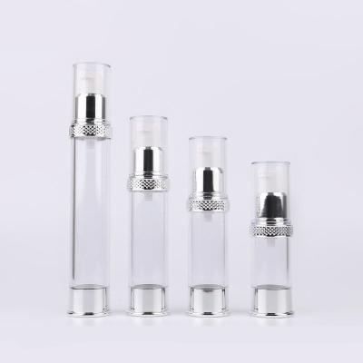 China Silver Plastic Plating Ribbed 30ml Airless Cosmetic Bottles for sale