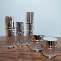 China Hot sell 30g 50g silver plastic PMMA arcylic ribbed double walled plating round skincare cosmetic facial cream jar for sale