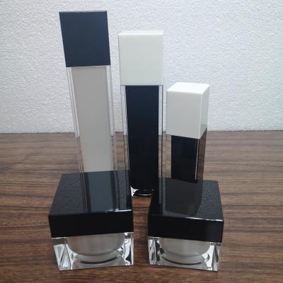 China Popular 20g 30g 50g white plastic acrylic black cap square double walled cosmetic manufacturer skin care cream jar for sale