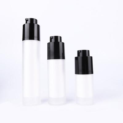 China 15ML 30ML 50ML frost white plastic PP black pump twist up airless bottle for sale