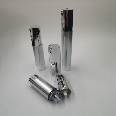 China Pearly 10ml 15ml 20ml 30ml silver plastic cap-less round slide nozzle cosmetic manufacturer lotion airless pump bottle for sale