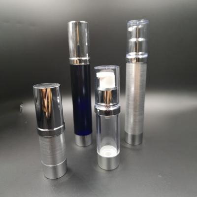 China 10ml 15ml 20ml 30ml silvering plastic plating hot stamping manufacturer lotion airless pump bottle cosmetic wholesale for sale
