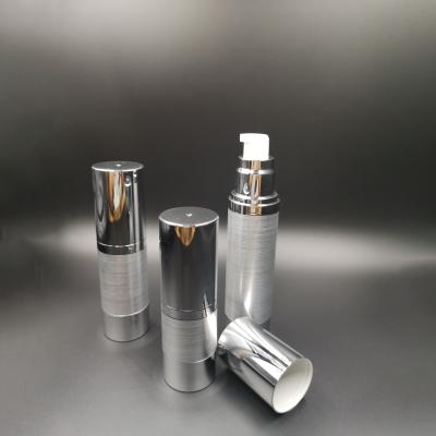 China Empty 15ml 30ml 50ml plastic PP silver in frosted body manufacturers traveling round airless pump bottle wholesale for sale
