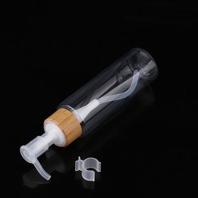 China 15ml 30ml 50ml  transparent clear plastic PET bamboo pump locker airless pump bottles China supplier for sale