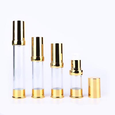 China Factory sale 10ML 15ML 20ML 30ML plastic PP China manufacturer personal care round airless pump lotion bottle gold for sale
