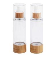 China Plastic Luxury Pump Bamboo Lotion Cosmetics Packaging Airless Bottle for sale