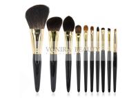 China Gold Copper Luxury Grey Squirrel Hair Makeup Brushes With Shiny Black Handle for sale