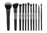 China Balck White Top Taklon Synthetic Makeup Brushes With Classic Gloosy Black Ferrules for sale