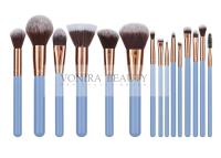 China Rosy Gold Taklon Synthetic Hair Makeup Brushes With Blue Handlle for sale