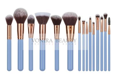 China Rosy Gold Taklon Synthetic Hair Makeup Brushes With Blue Handlle for sale